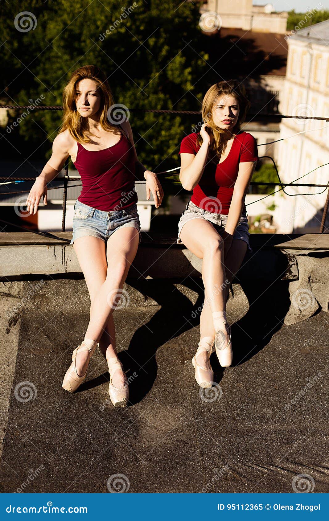Portrait of Two Ballerinas on the Roof Stock Image - Image of ballerina ...