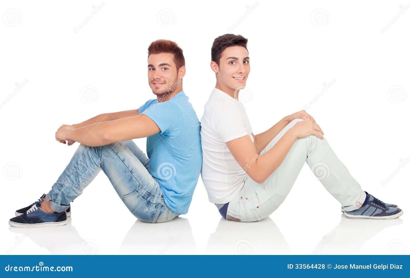 Portrait of Two Brothers Sitting Back To Back Stock Photo - Image of ...