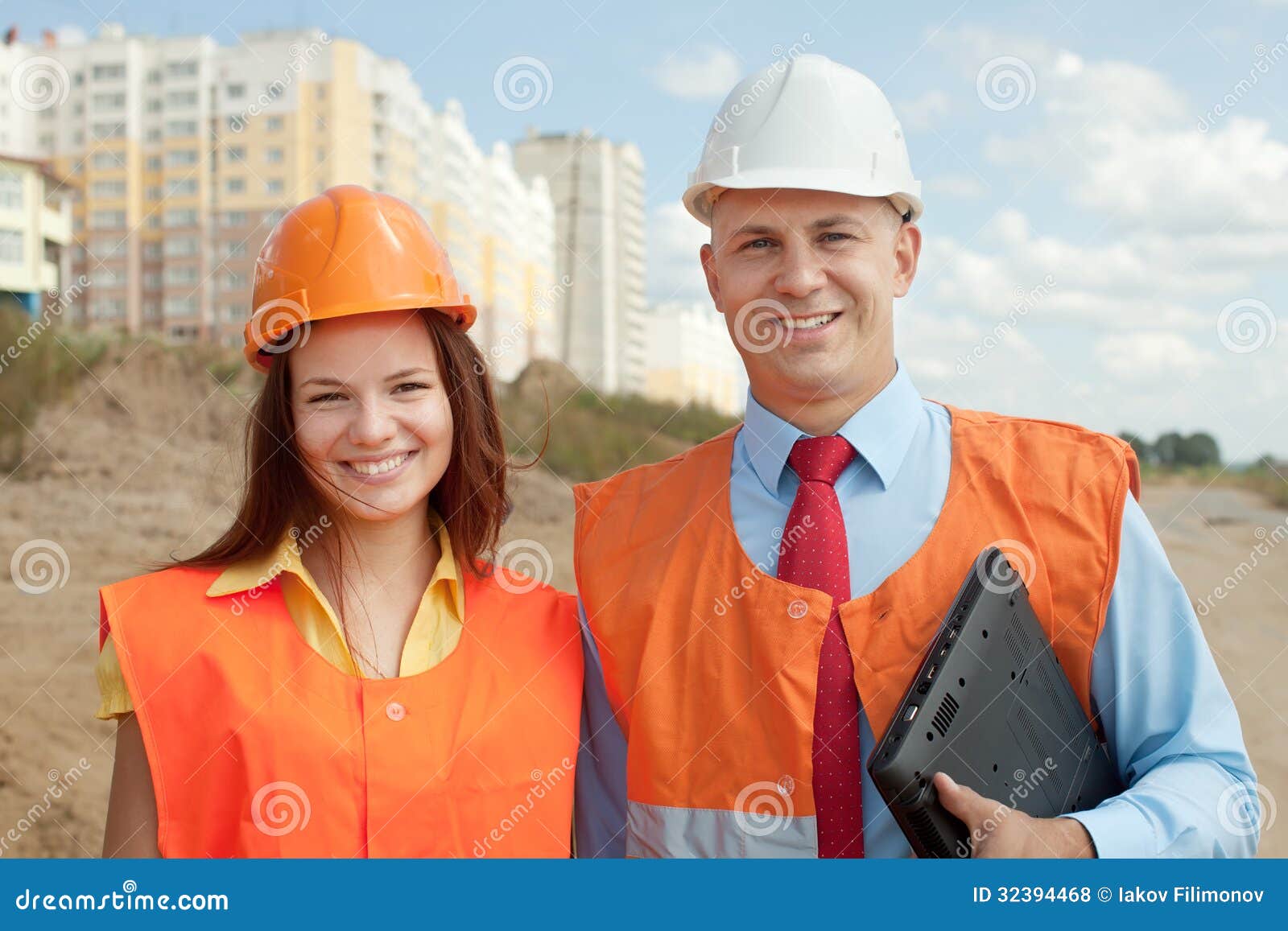 Portrait of two builders stock photo. Image of shirt - 32394468