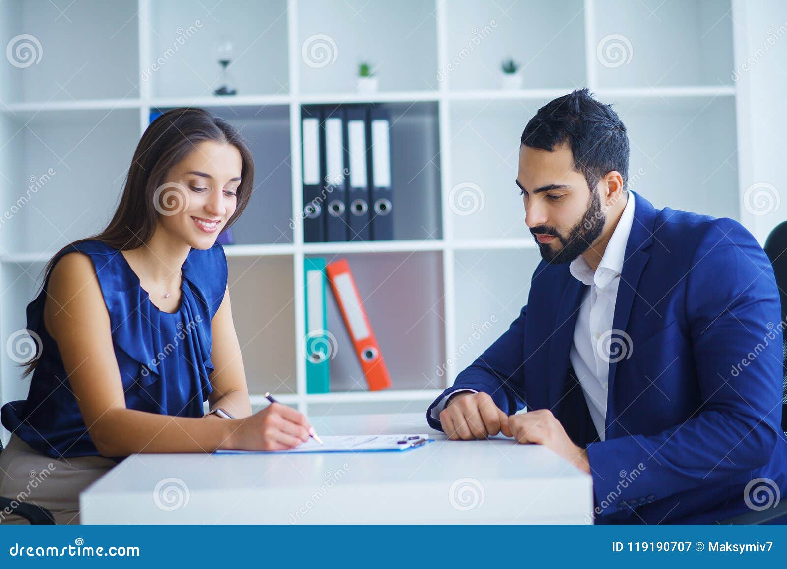 Portrait of Two Business People at Work Stock Image - Image of male ...