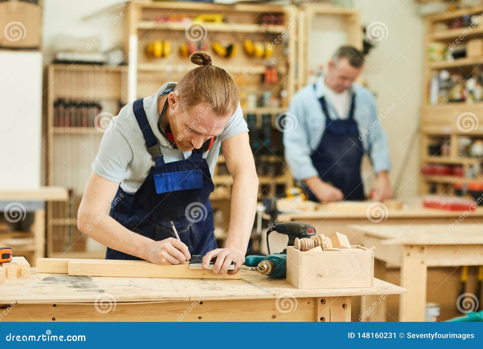 Two Workers in Carpentry stock image. Image of making - 148160231