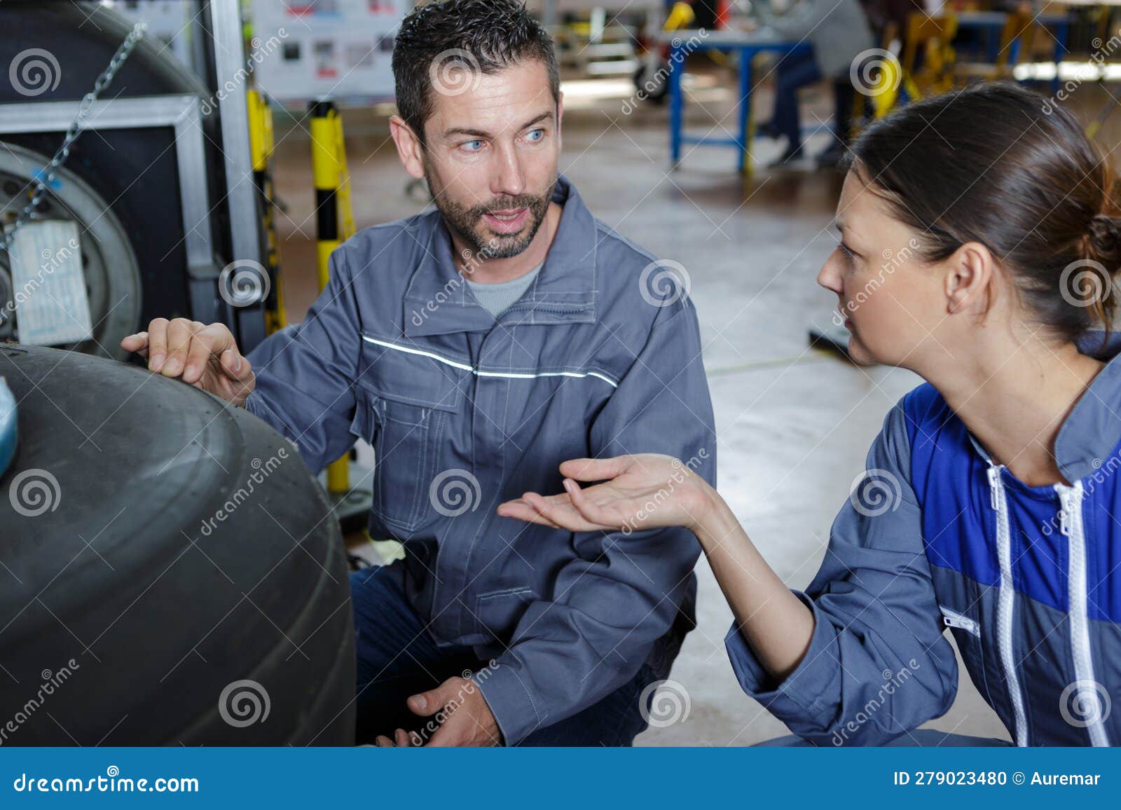 Portrait Two Cheerful Glad Workers in Auto Workshop Stock Photo - Image ...