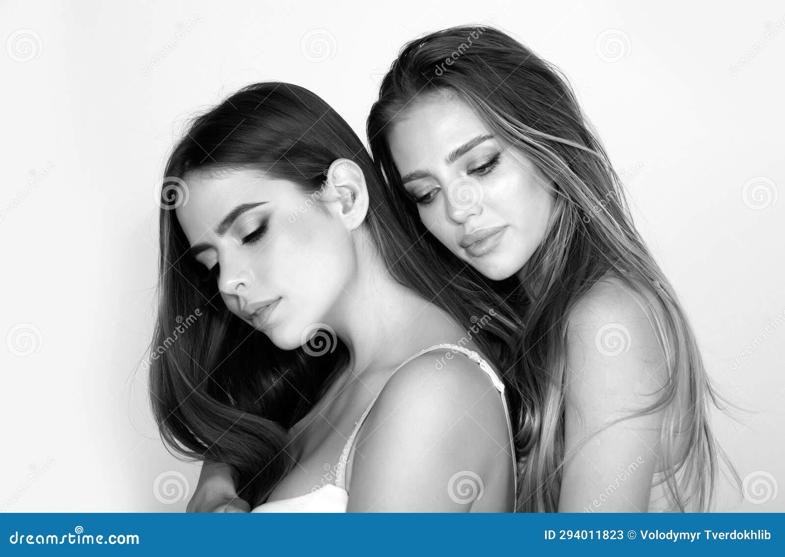 Portrait Of Two Cheerful Young Women Two Beautiful Young Women With