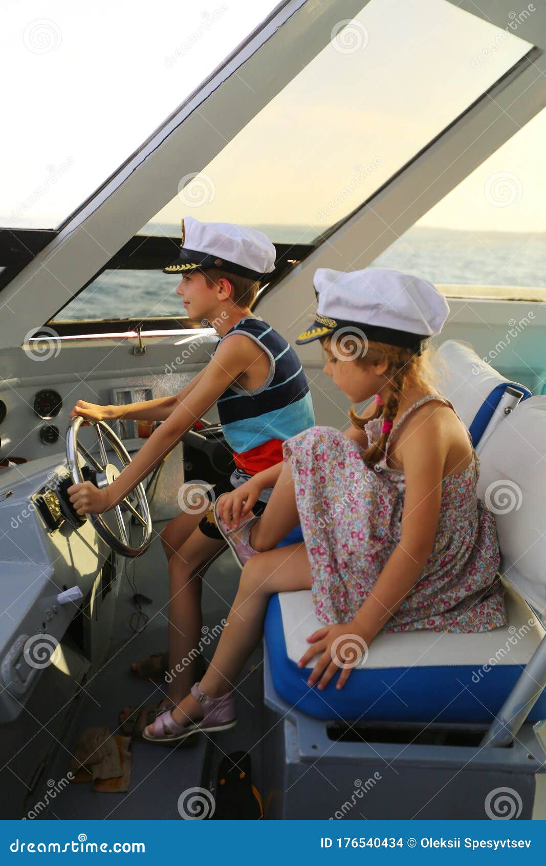 Portrait of Children Driving a Yacht Stock Photo - Image of posh ...