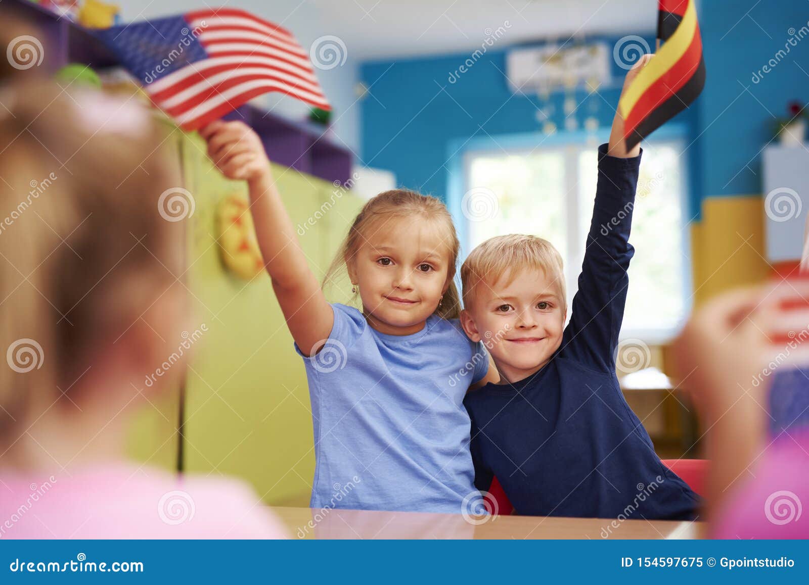 Portrait of Two Children Learning Languages Stock Image - Image of ...