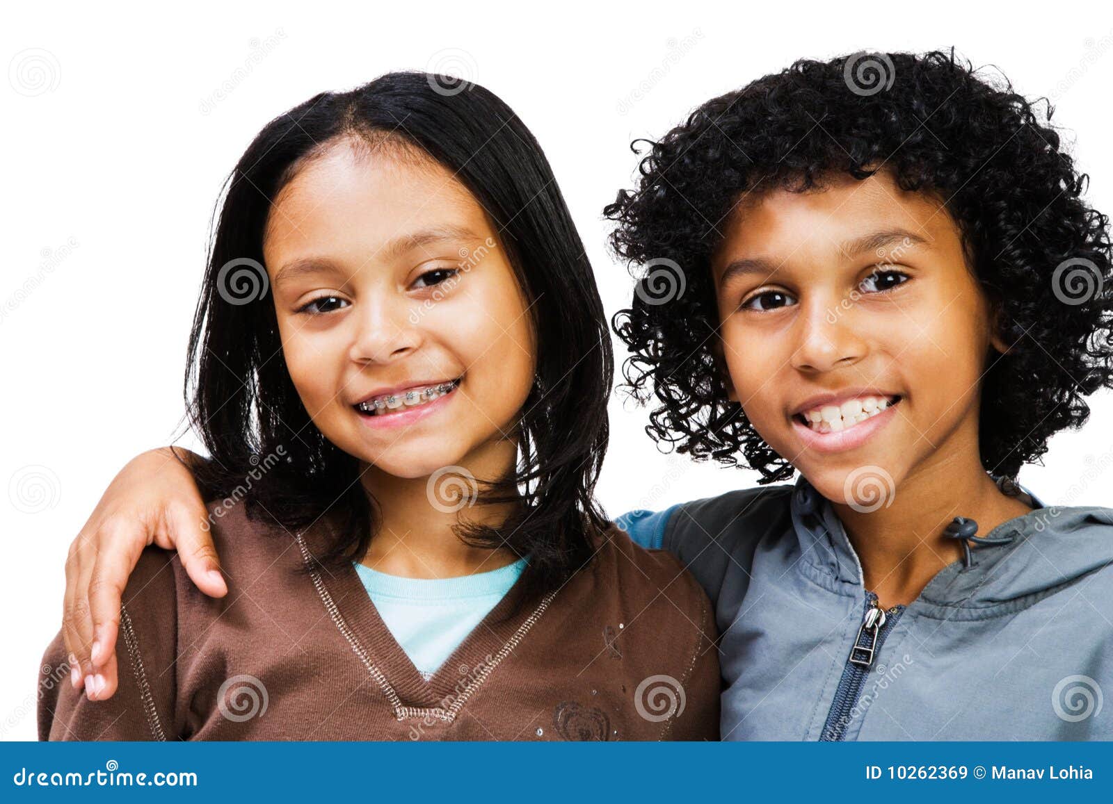 Portrait of Two Children Smiling Stock Image - Image of hispanic ...