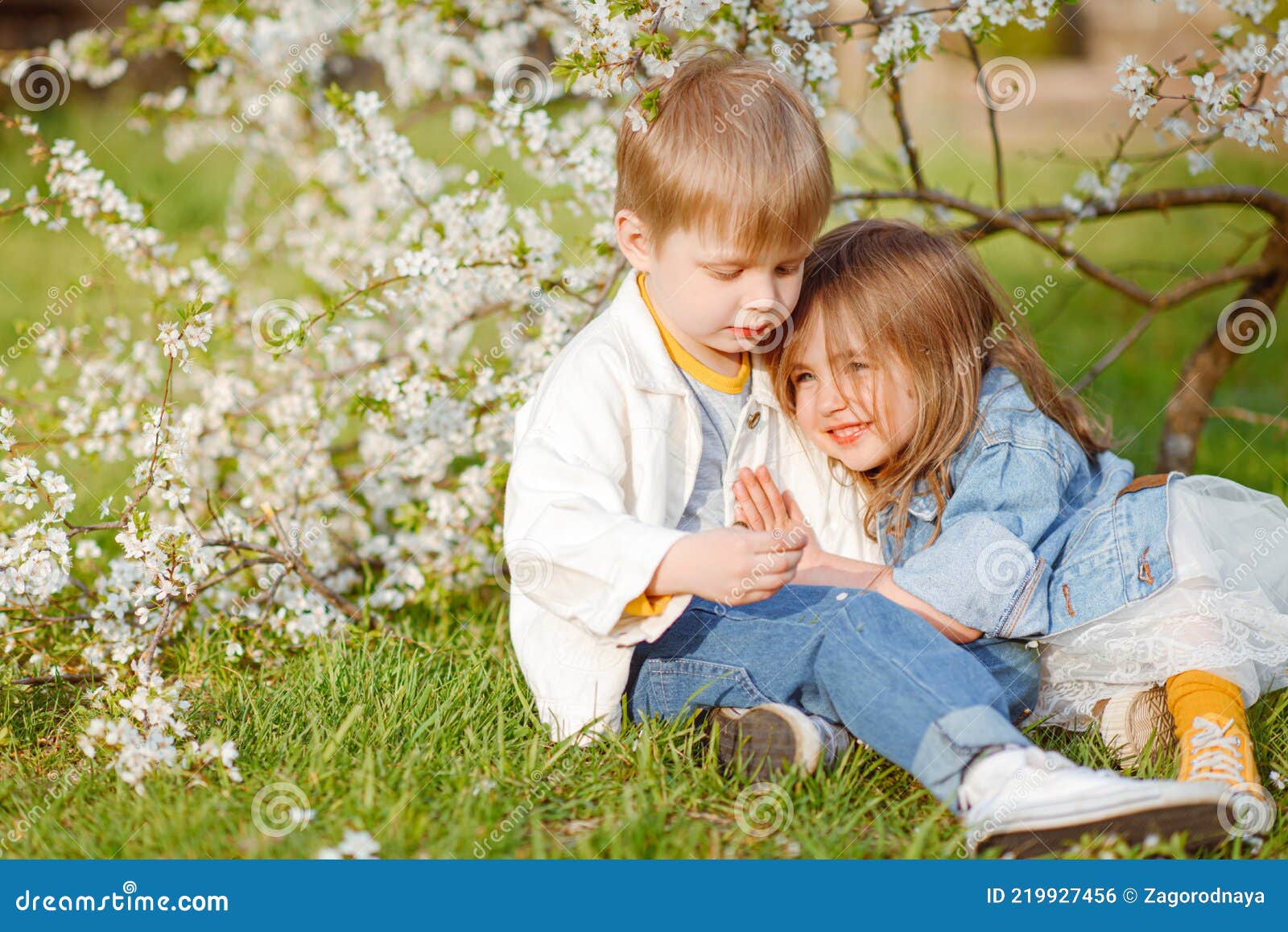 Portrait of Two Children in the Spring Stock Photo - Image of daughter ...