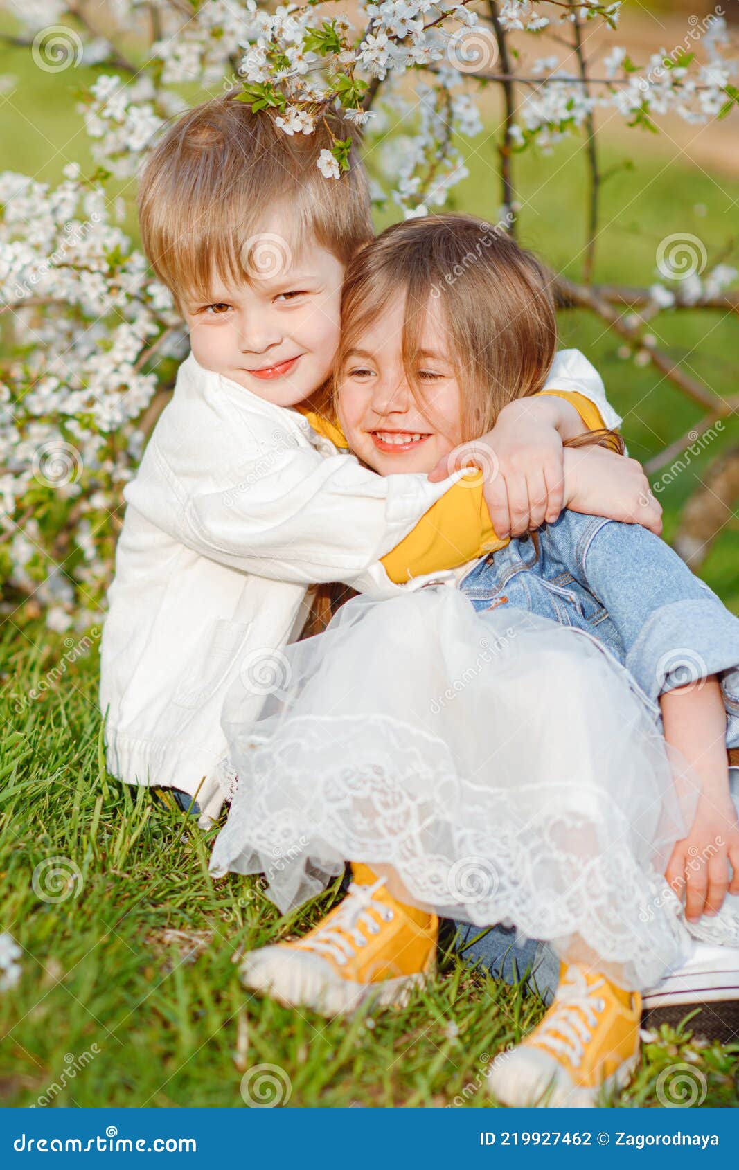 Portrait of Two Children in the Spring Stock Photo - Image of happiness ...