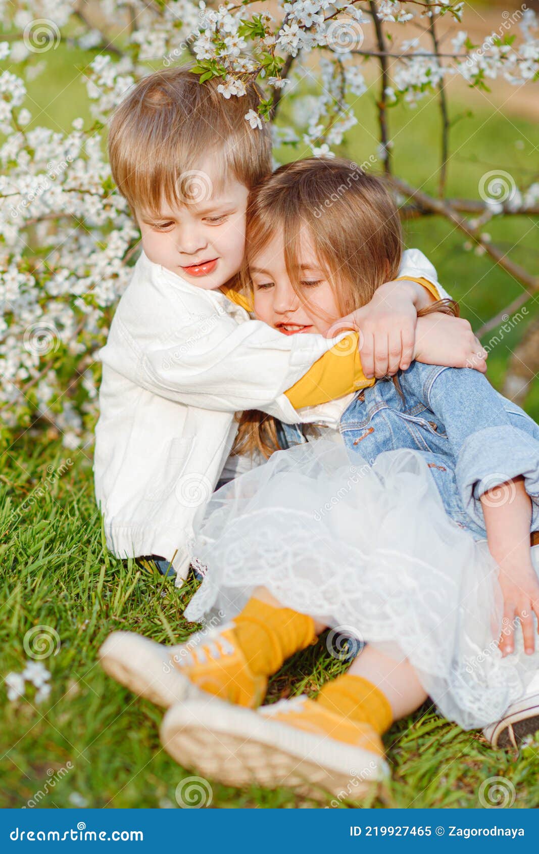 Portrait of Two Children in the Spring Stock Image - Image of adorable ...