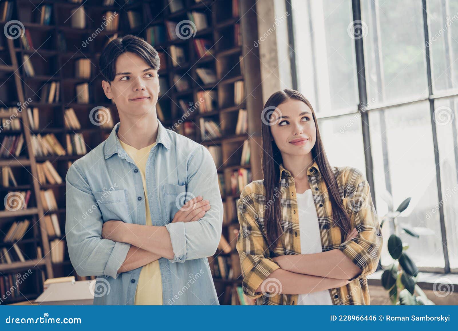 Portrait of Two Classmates College Students with Folded Arms Confident ...