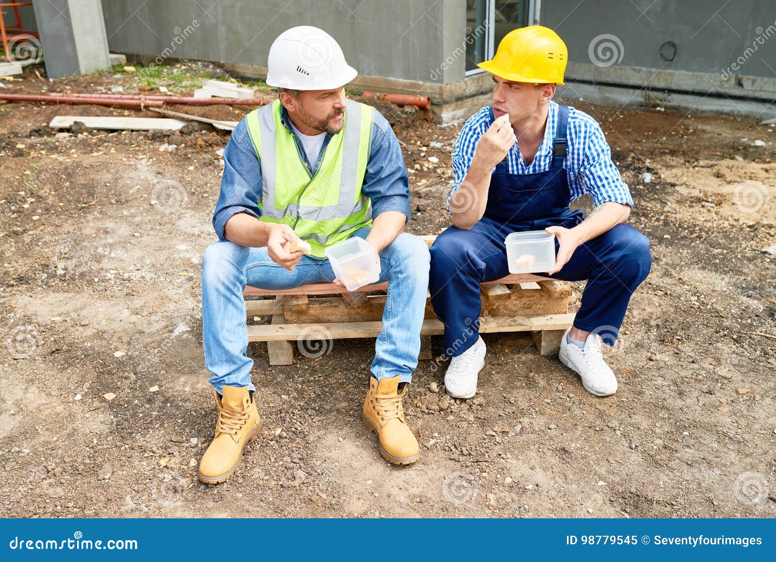 Construction Workers on Lunch Break Stock Image - Image of building ...