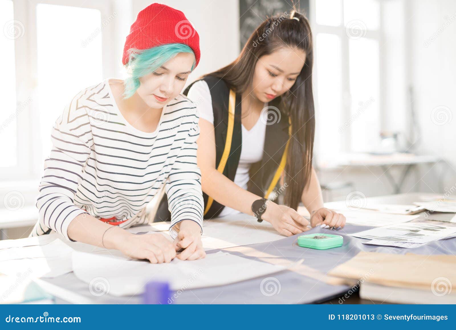 Two Tailors Sewing in Atelier Workshop Stock Image - Image of tailor ...