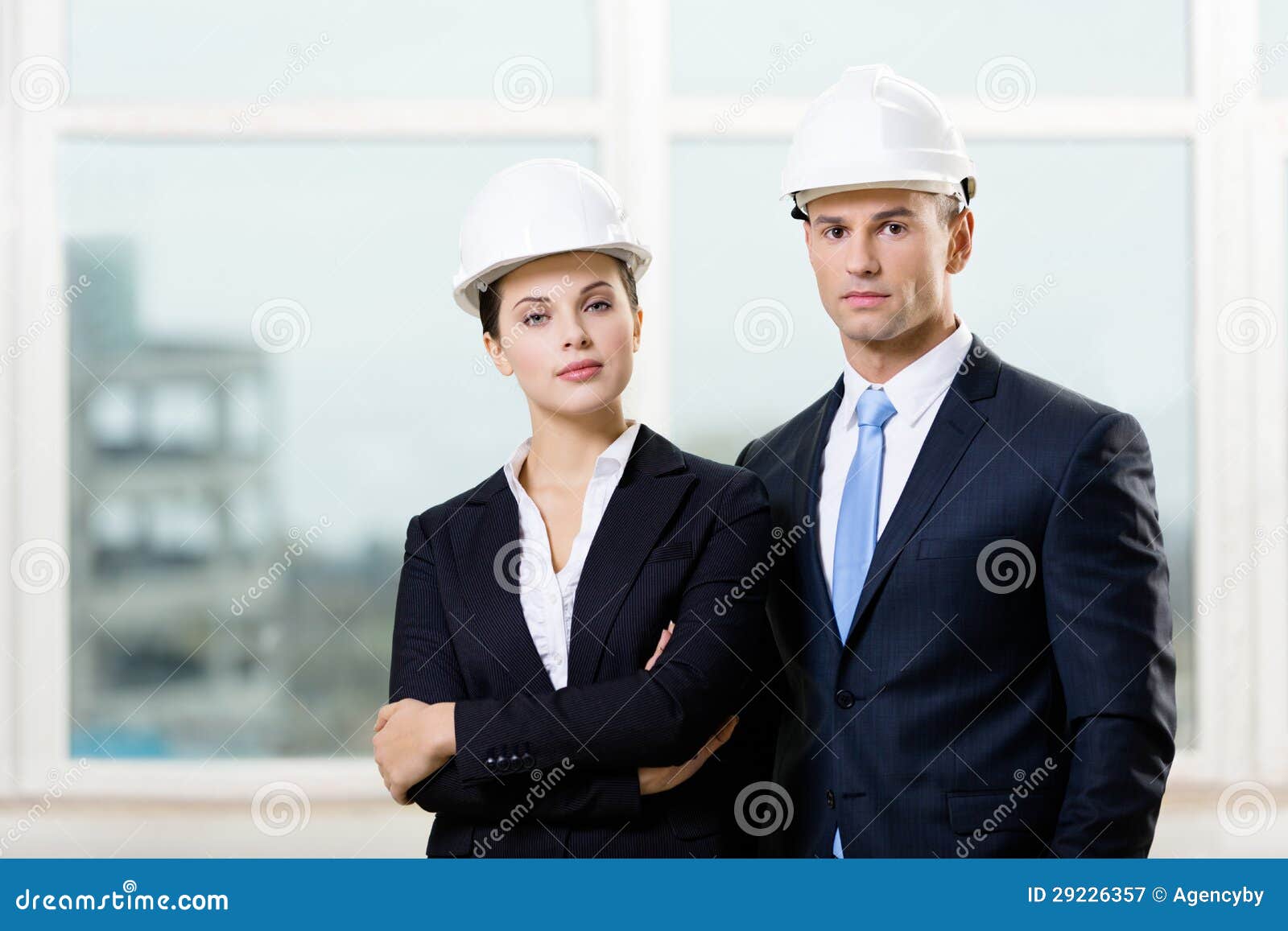 Portrait of Two Contractors Stock Image - Image of blue, construction ...