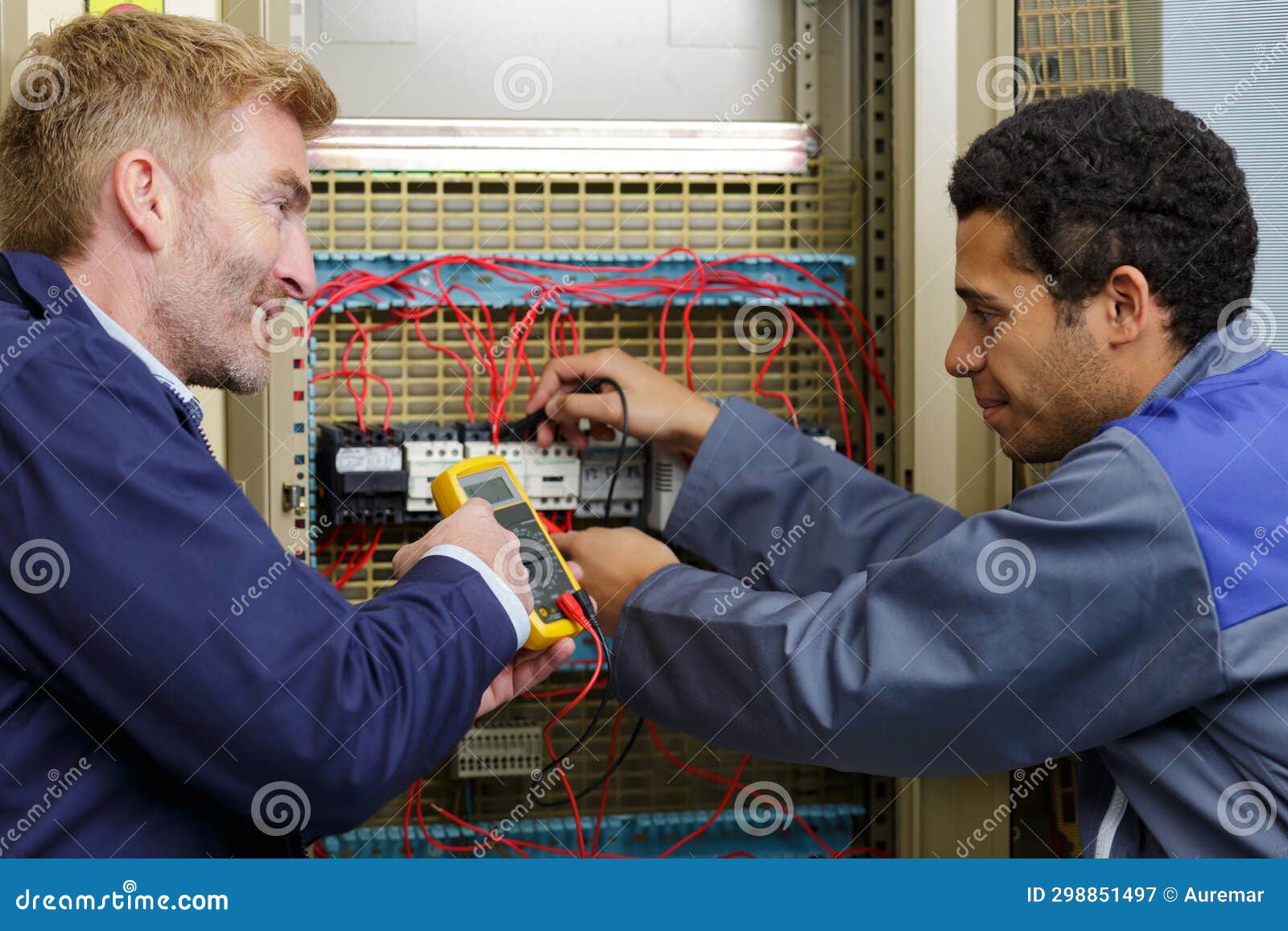Portrait Two Electricians Measuring Voltage Stock Image - Image of controller, modern: 298851497