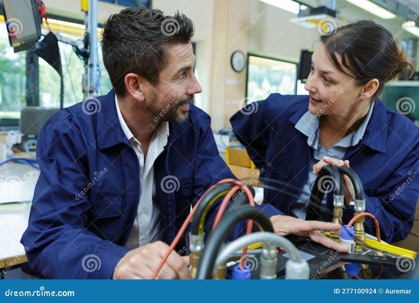 Portrait Two Engineers Working with Cables Stock Photo - Image of ...