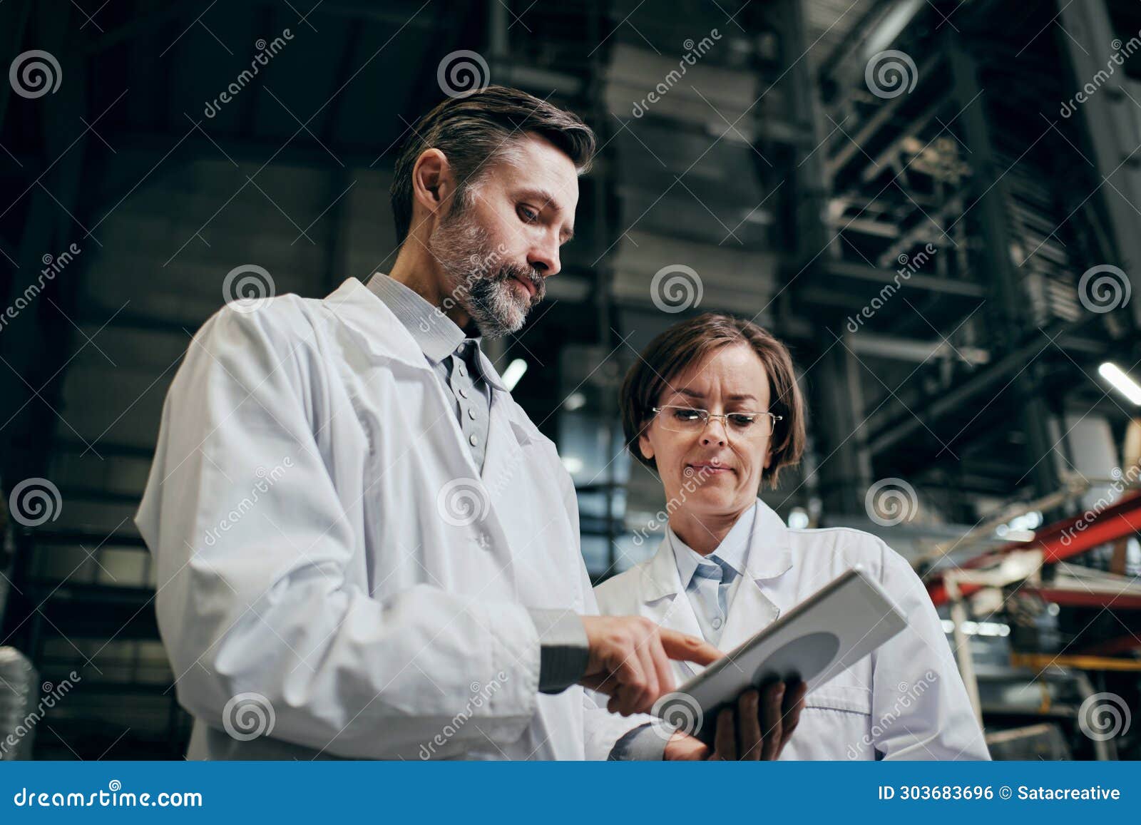 Two Engineers Working at the Factory Warehouse Stock Photo - Image of ...