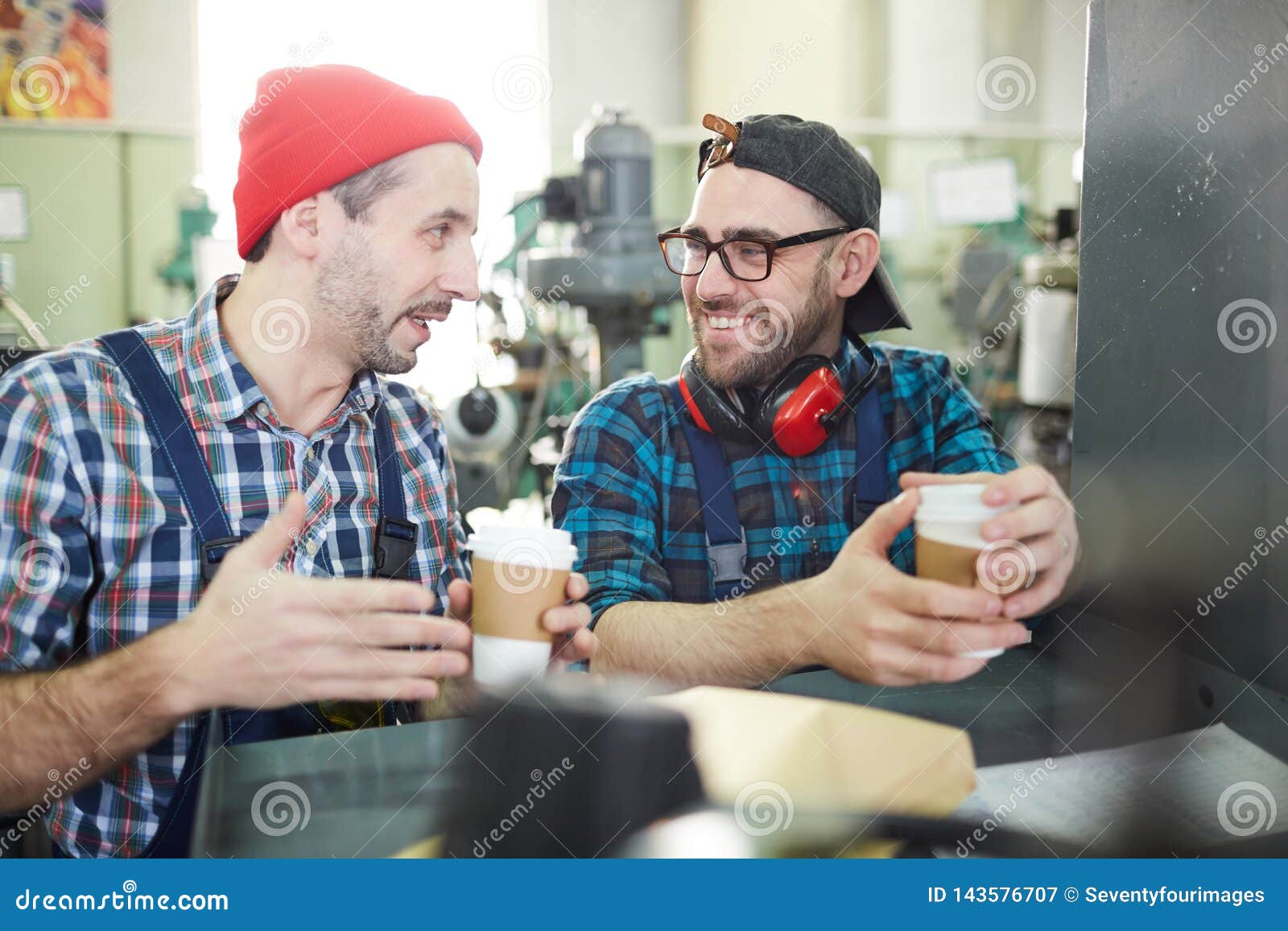 Two Workers on Break stock image. Image of enjoying - 143576707