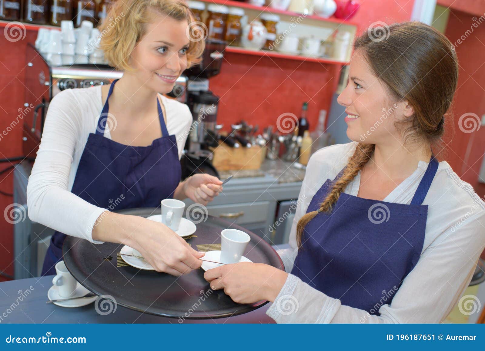 Portrait Two Friend Waitresses Talking Stock Image - Image of hangout ...