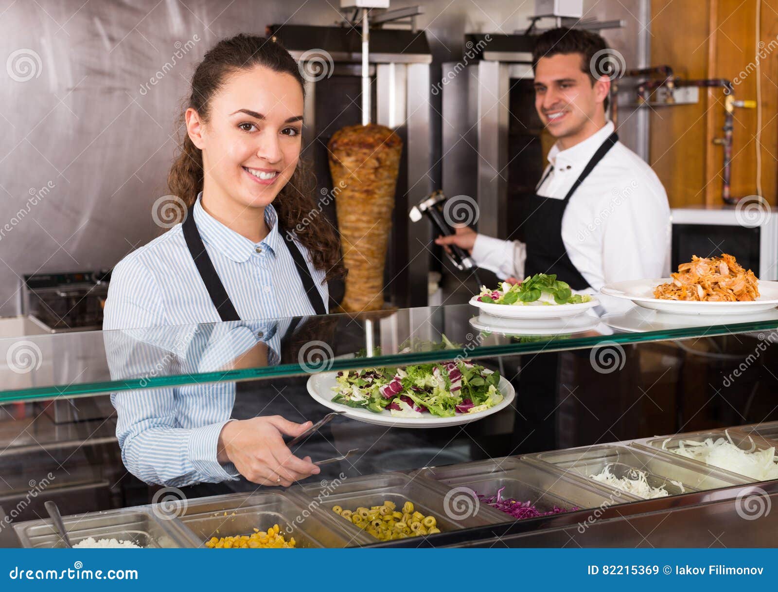 Portrait of Two Friendly Workers with Kebab Stock Image - Image of ...