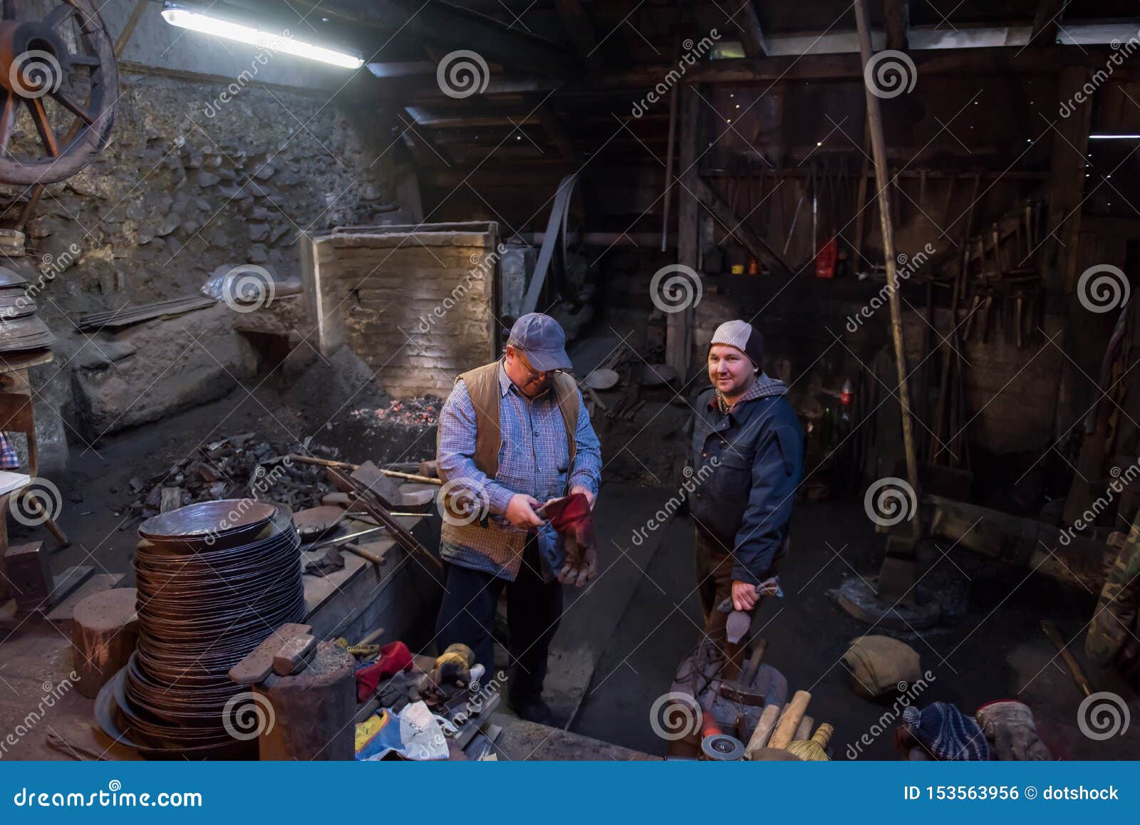 Portrait of Two Generations Traditional Blacksmith Stock Photo - Image ...