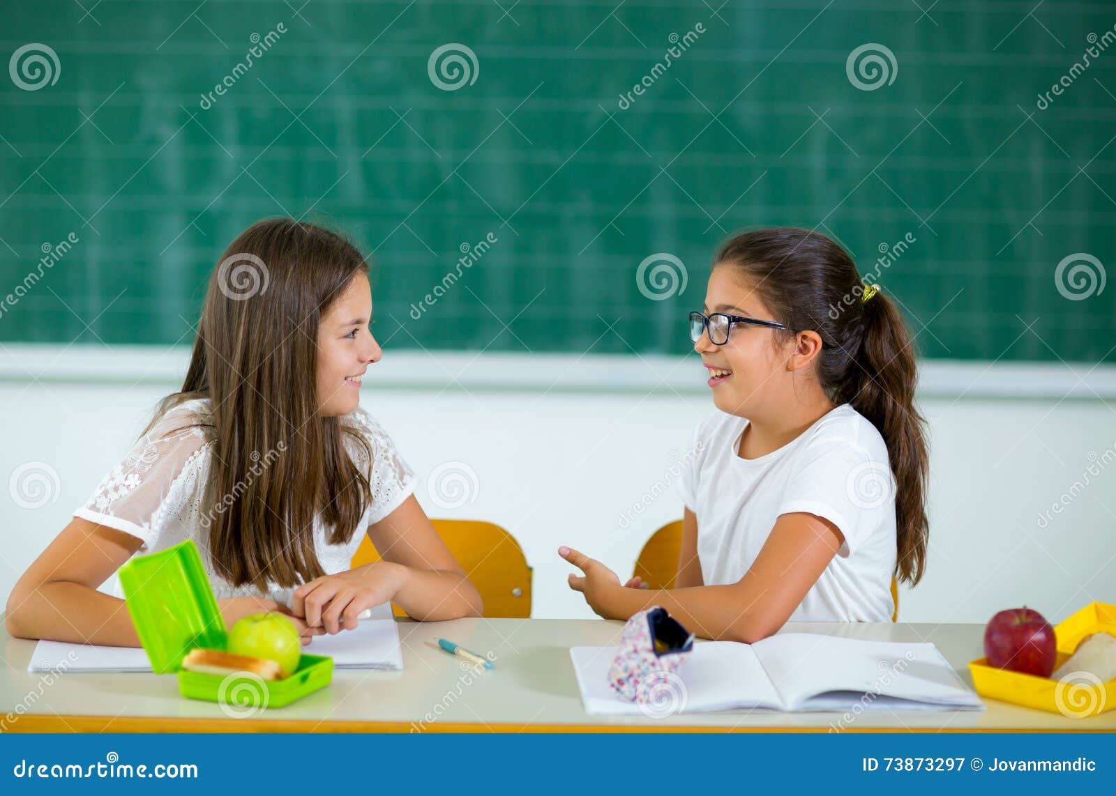 Portrait of Two Girls in the Lunch Break at the School Stock Image ...