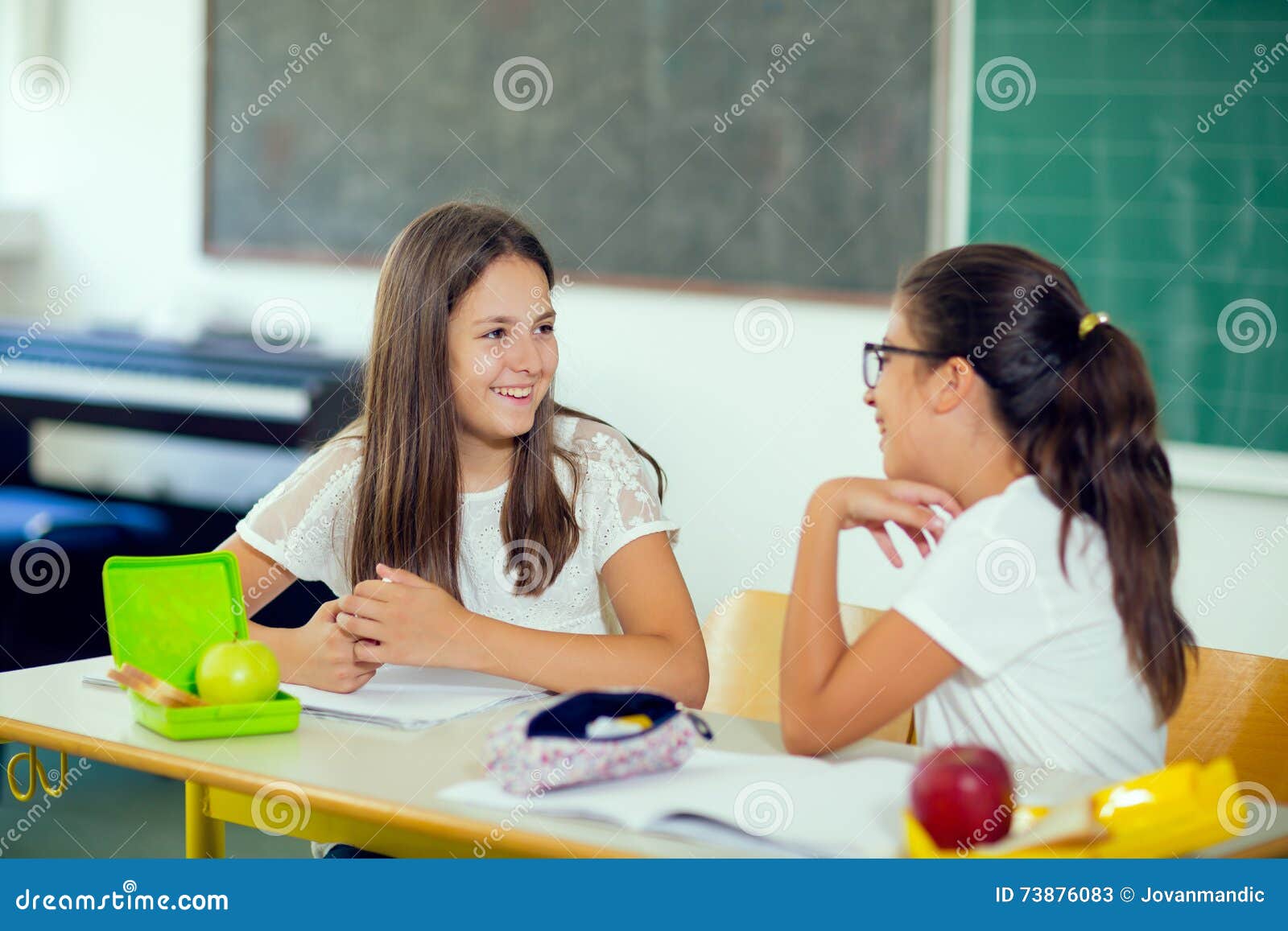 Portrait of Two Girls in the Lunch Break at the School Stock Image ...