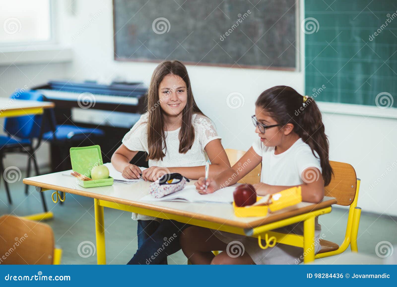 Portrait of Two Girls in the Lunch Break at the School Stock Photo ...