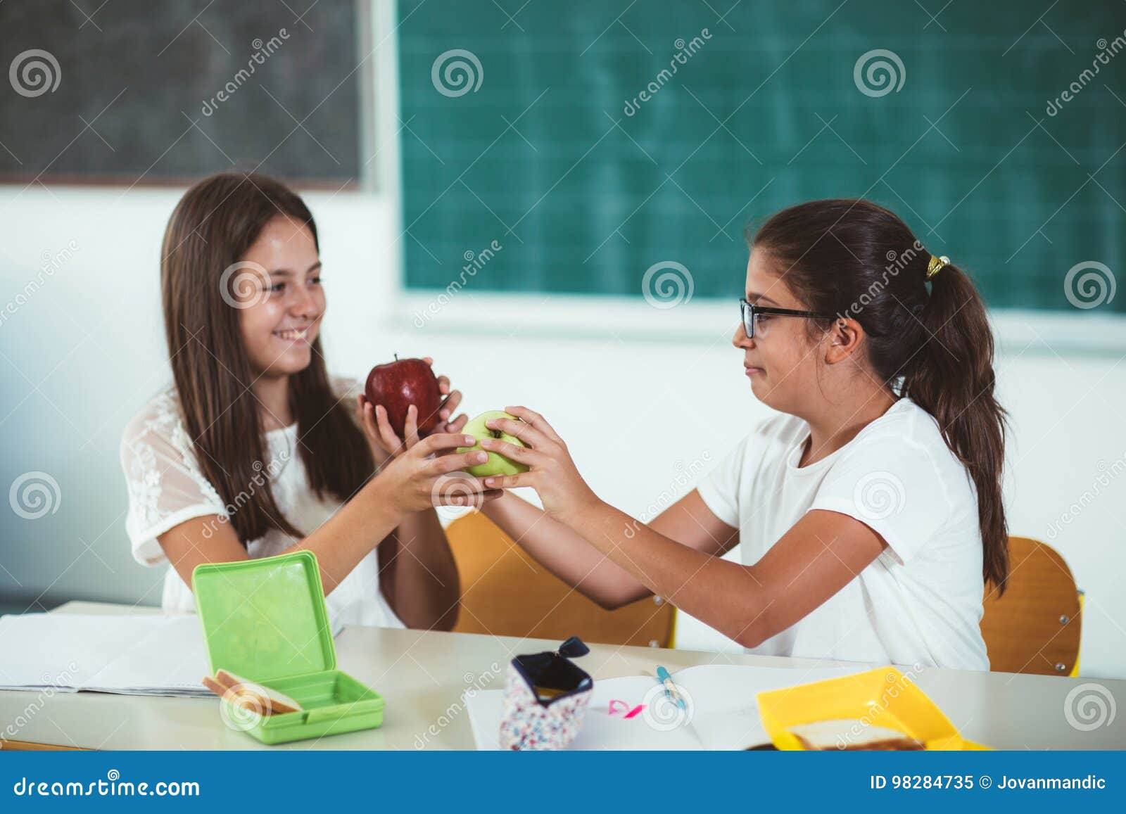 Portrait of Two Girls in the Lunch Break at the School Stock Image ...
