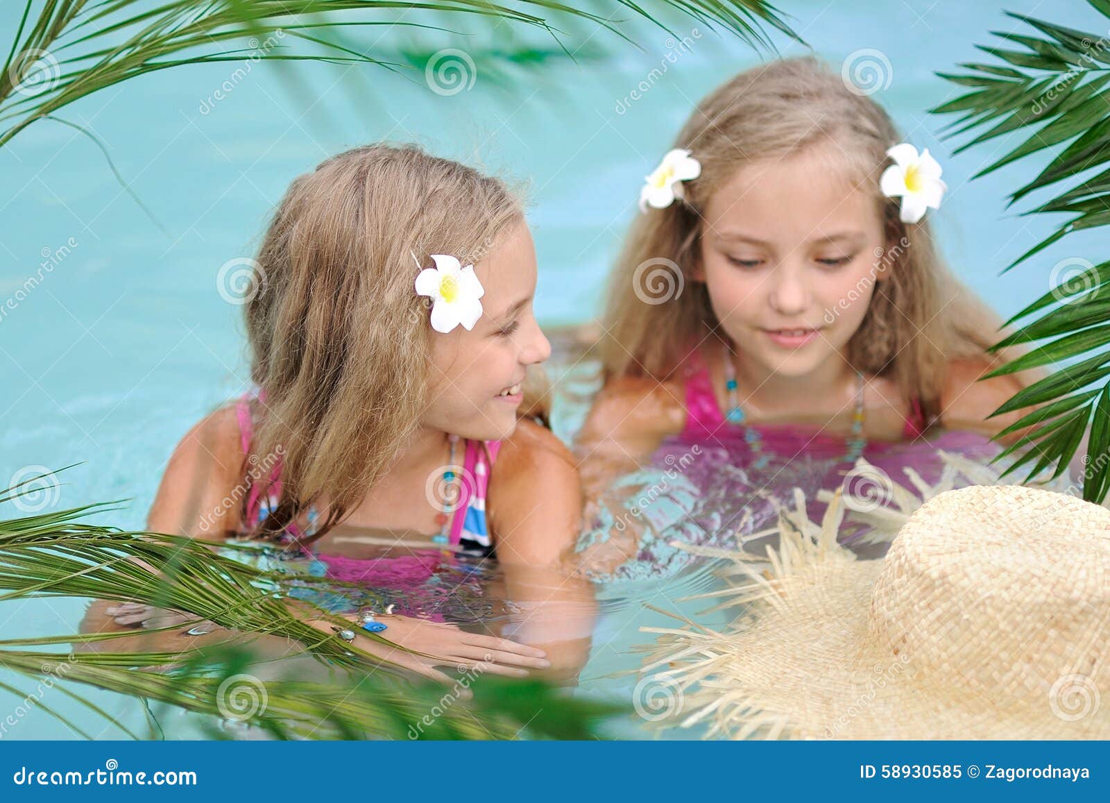 Portrait of two girls stock image. Image of girl, pool - 58930585