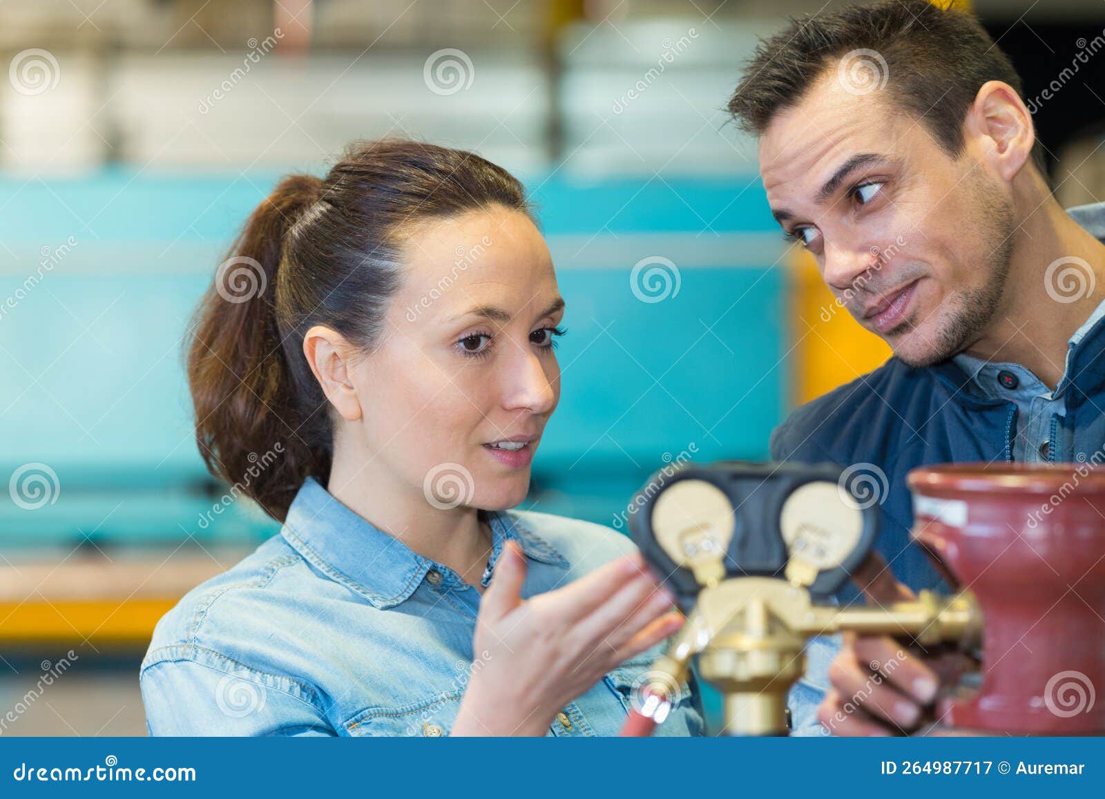 Portrait Two Glad Workers Taking Notes while Discussing Something Stock ...