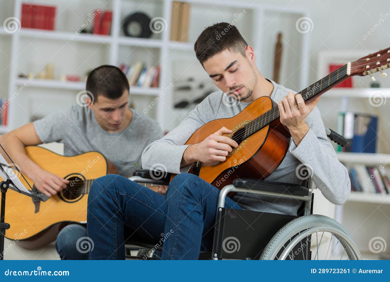 Portrait Two Guitar Players Stock Image - Image of player, musician ...
