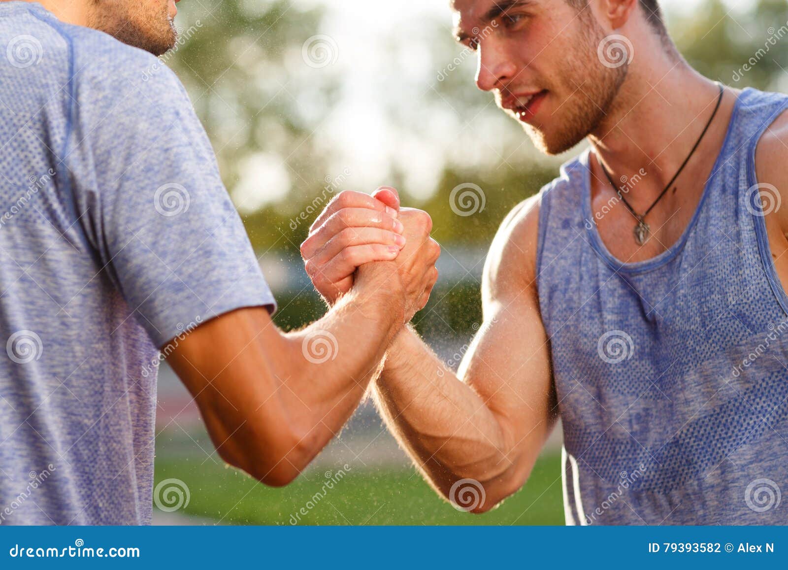 Portrait of Two Handsome Strong Men Handshake. Focused on Hands Stock ...