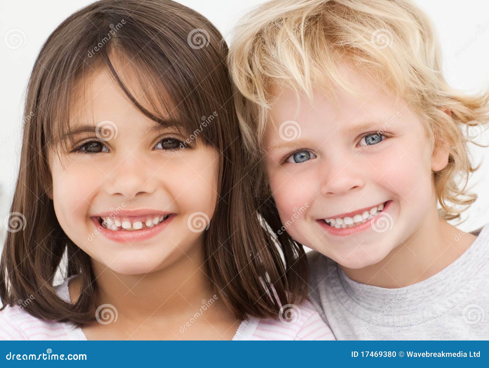 Portrait of Two Happy Children in the Kitchen Stock Photo - Image of ...