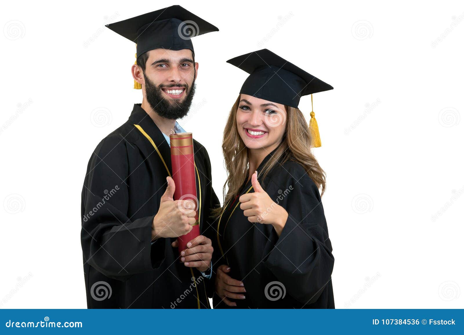 Portrait of Two Happy Graduating Students. Isolated Over White ...