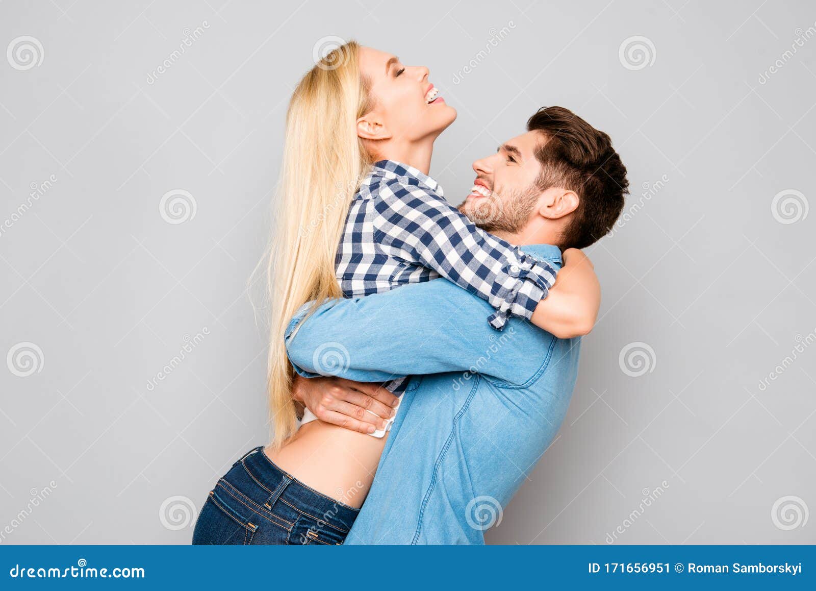 Portrait of Two Happy Lovers Embracing and Laughing Stock Image - Image ...