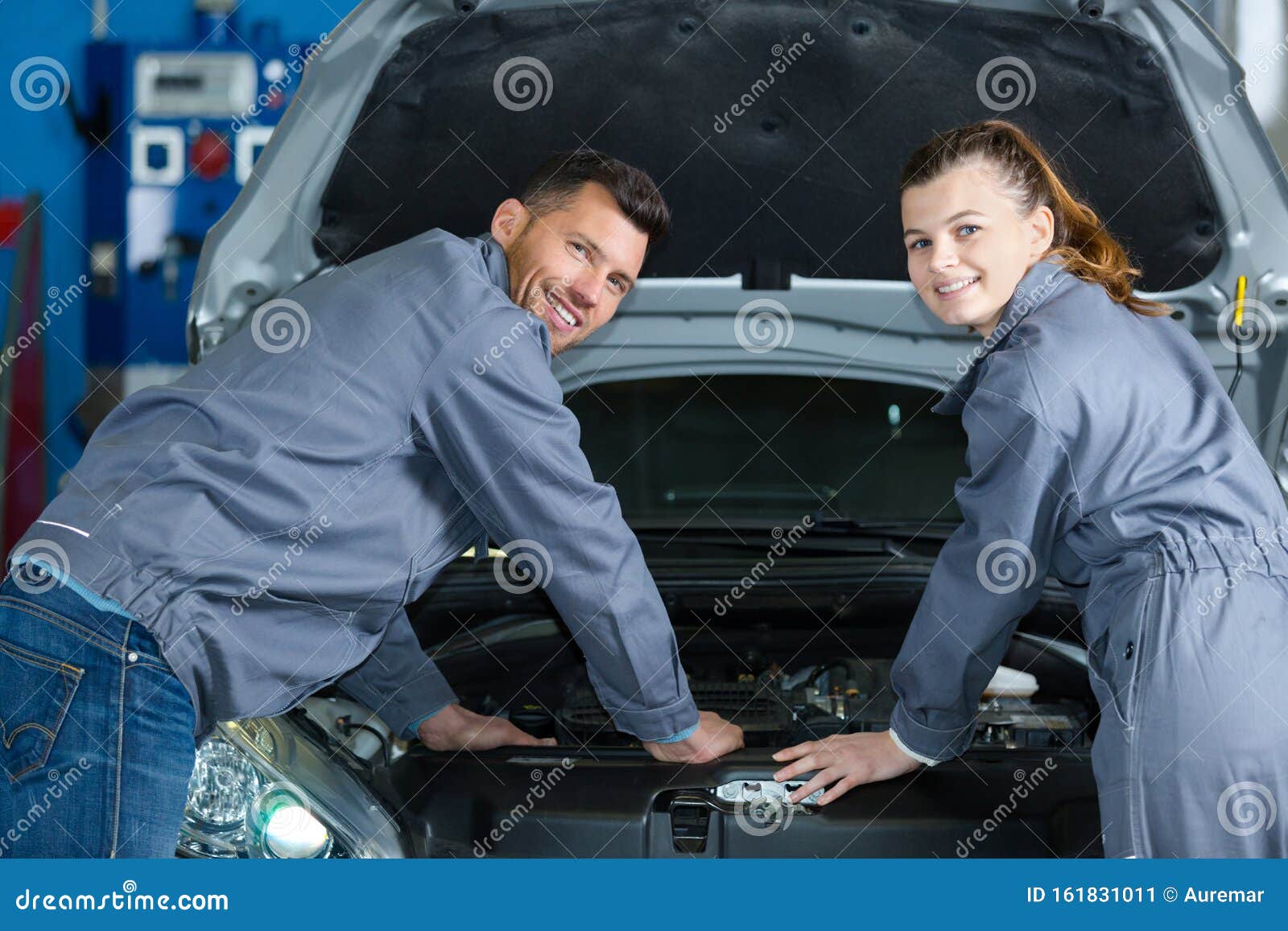 Portrait Two Happy Mechanic Posing Stock Image - Image of equipment ...