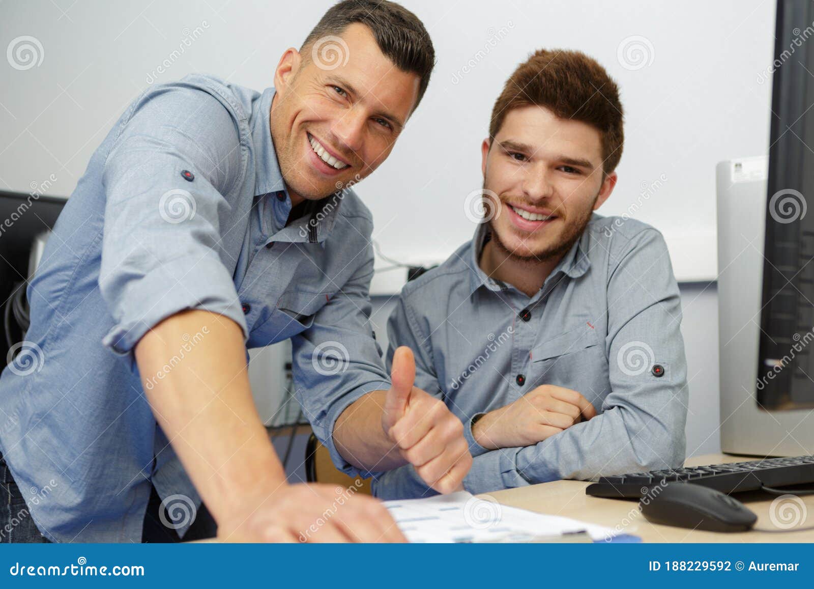 Portrait Two Happy Professional in Workshop Stock Photo - Image of ...