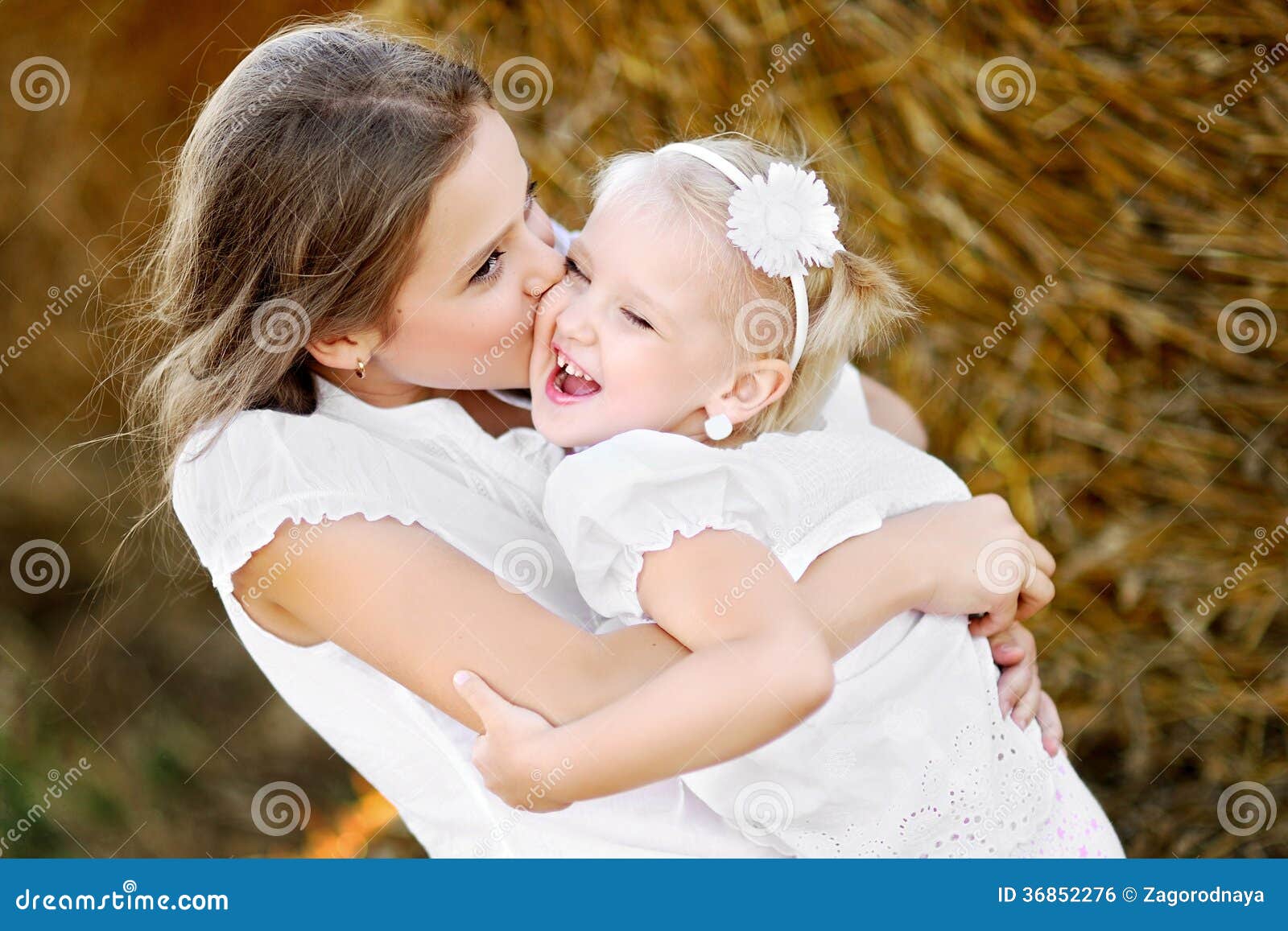 Portrait of Two Happy Sisters Stock Photo - Image of straw, summer ...