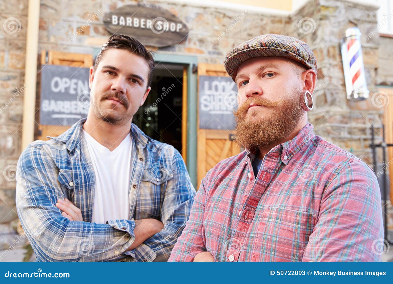 Portrait of Two Hipster Barbers Standing Outside Shop Stock Image ...
