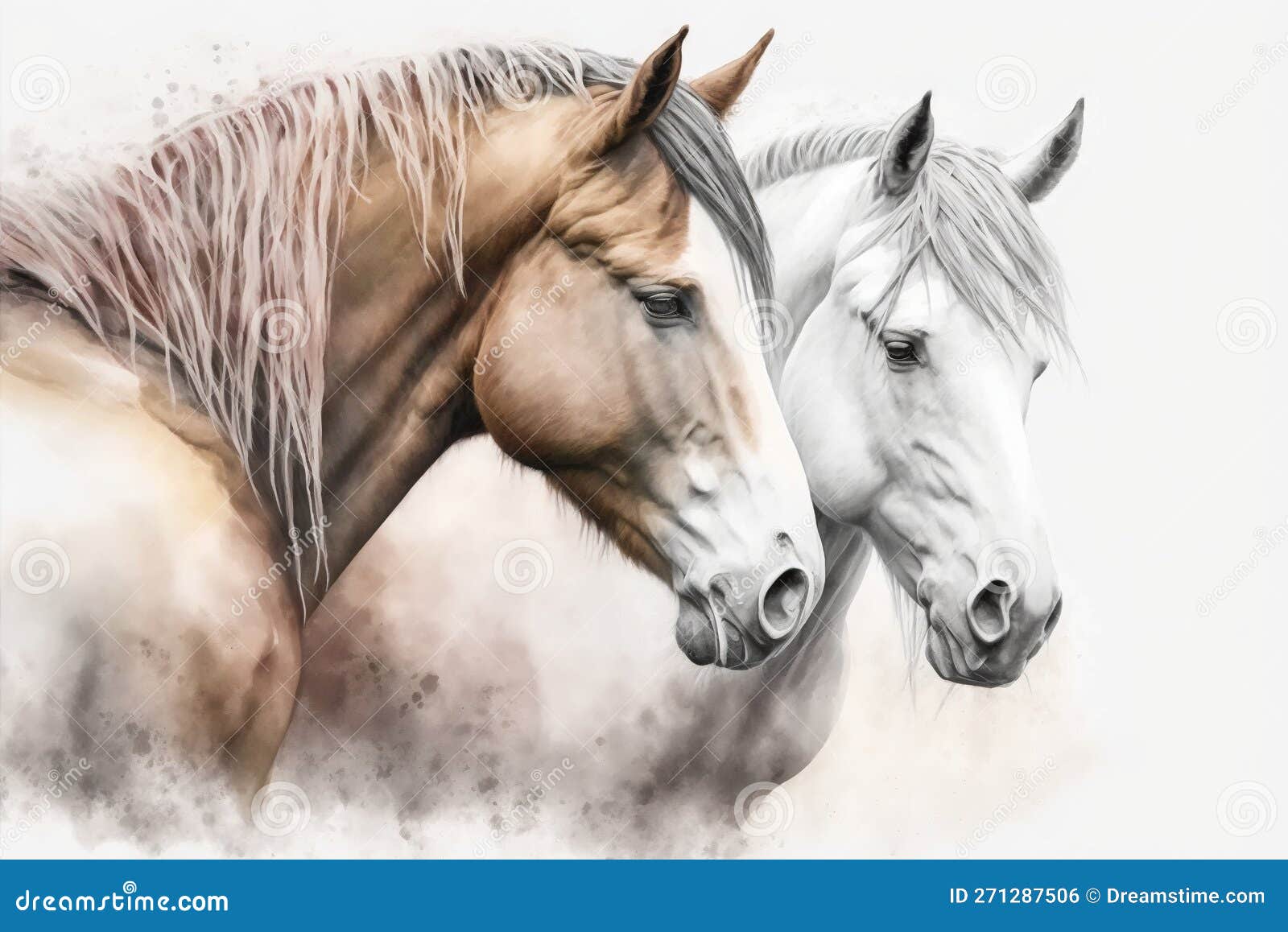 Portrait of two horses stock illustration. Illustration of brown ...
