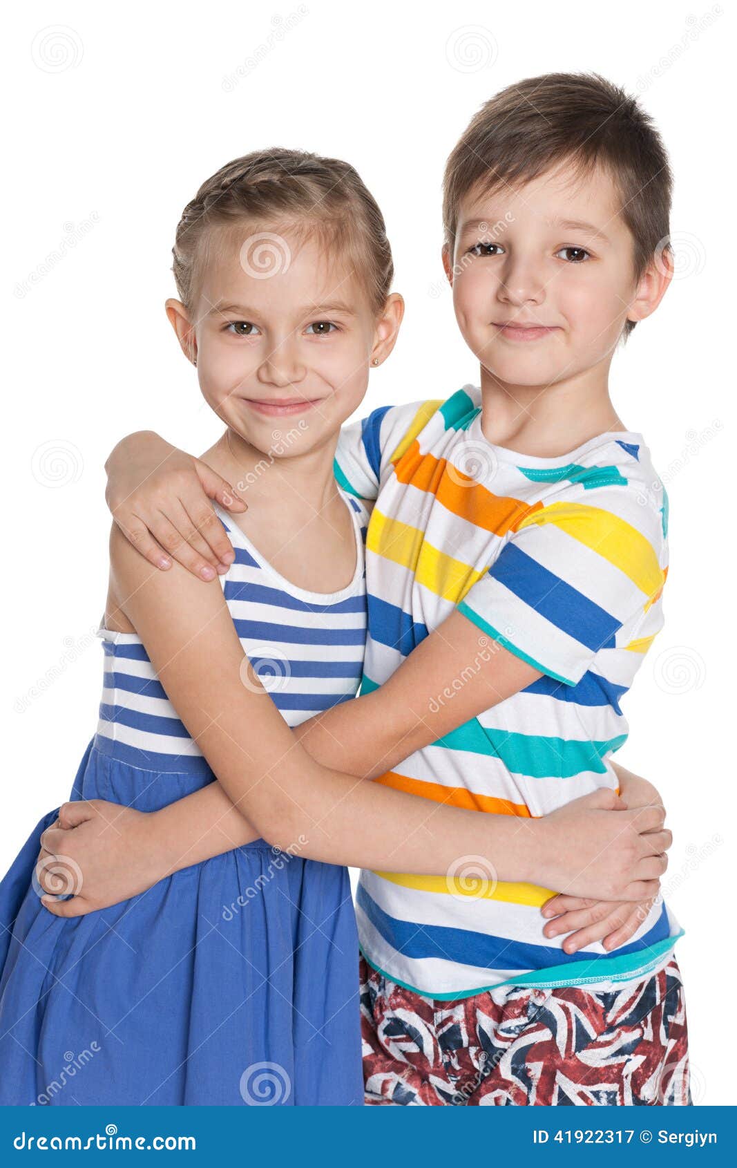 Portrait of Two Hugging Children Stock Image - Image of children ...