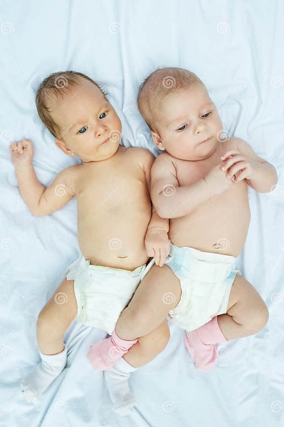 Portrait of a Two Little Babies Stock Image - Image of caucasian, care ...