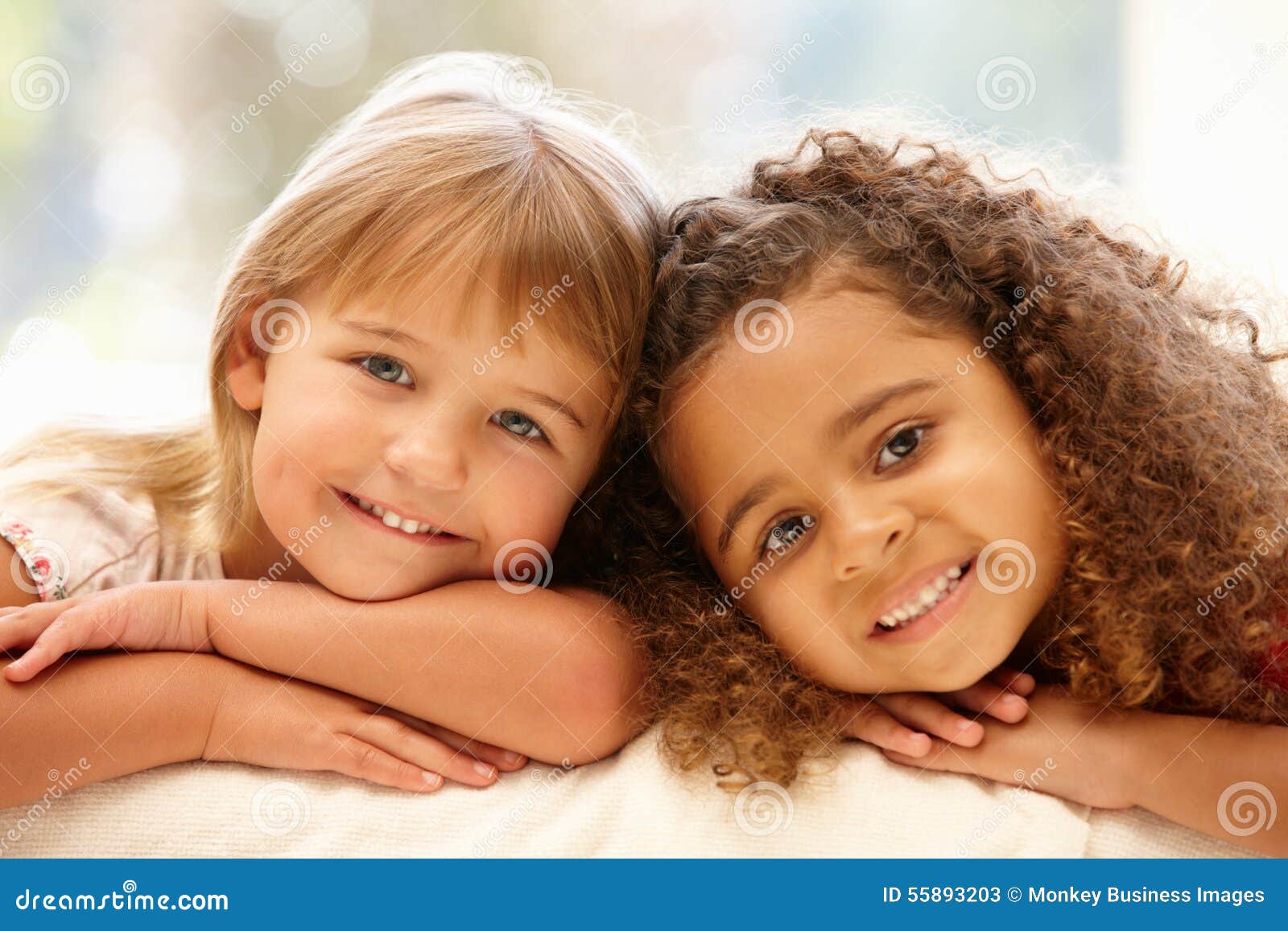 Portrait of Two Little Girls Stock Image - Image of multiracial, mixed ...