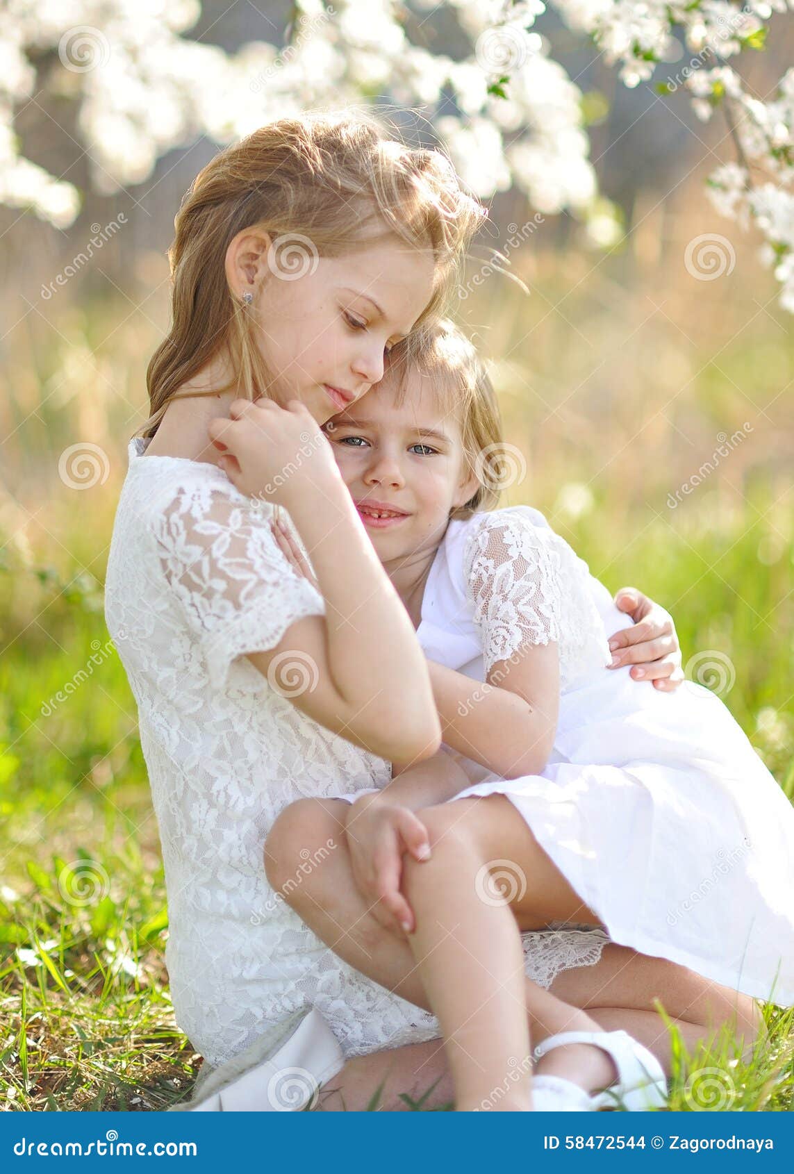 Portrait of Two Little Girls Girlfriends Stock Photo - Image of dress ...