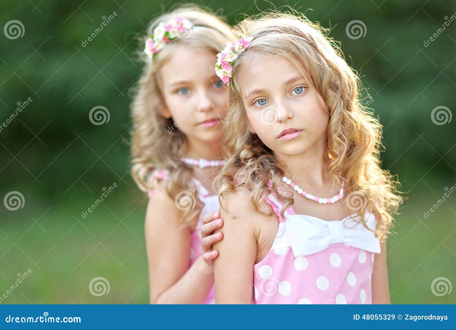 Portrait of Two Little Girls Stock Image - Image of spring, positive ...