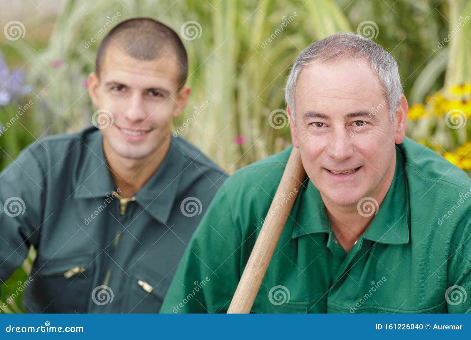 Portrait Two Male Gardeners Stock Photo - Image of occupation, holding ...