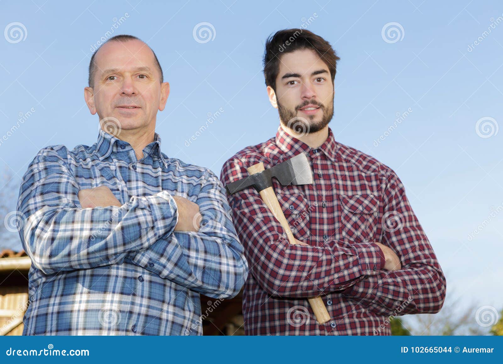 Portrait Two Men One Holding Axe Stock Photo - Image of lumberjack ...