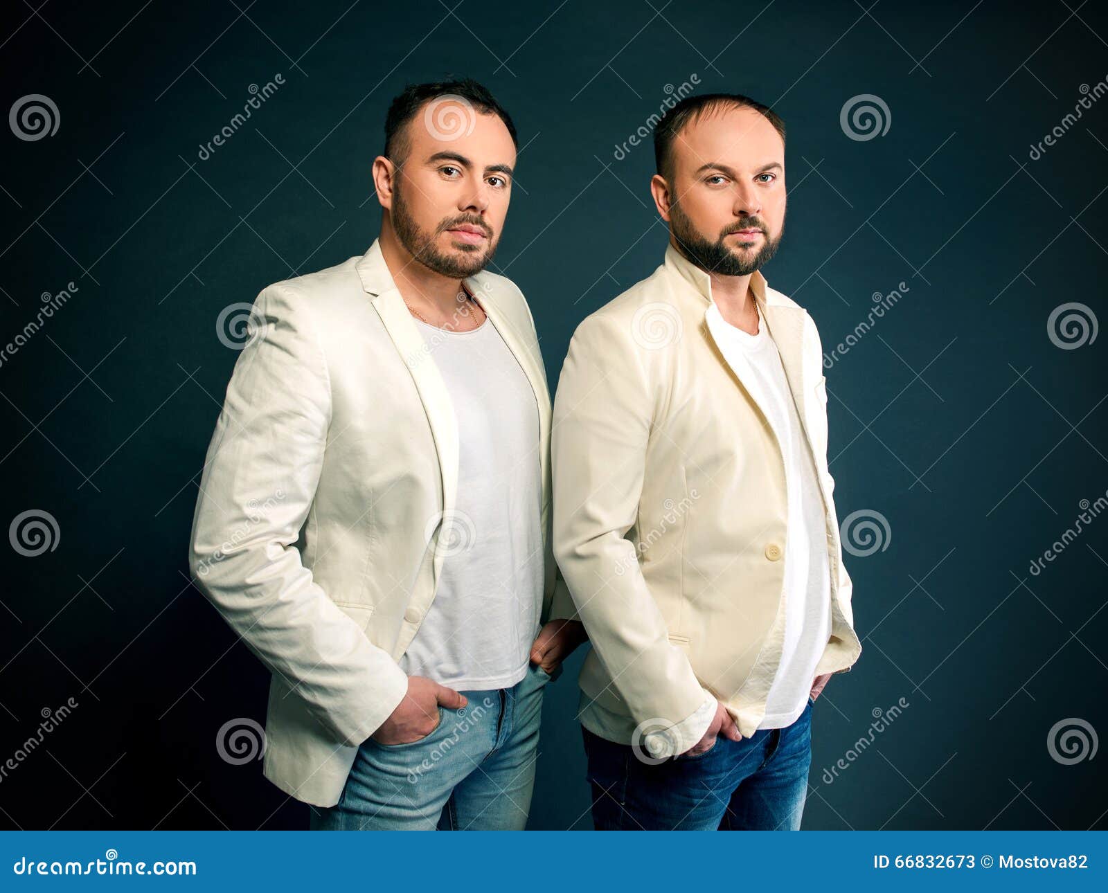 Portrait of Two Men in White Suits Stock Image - Image of people ...