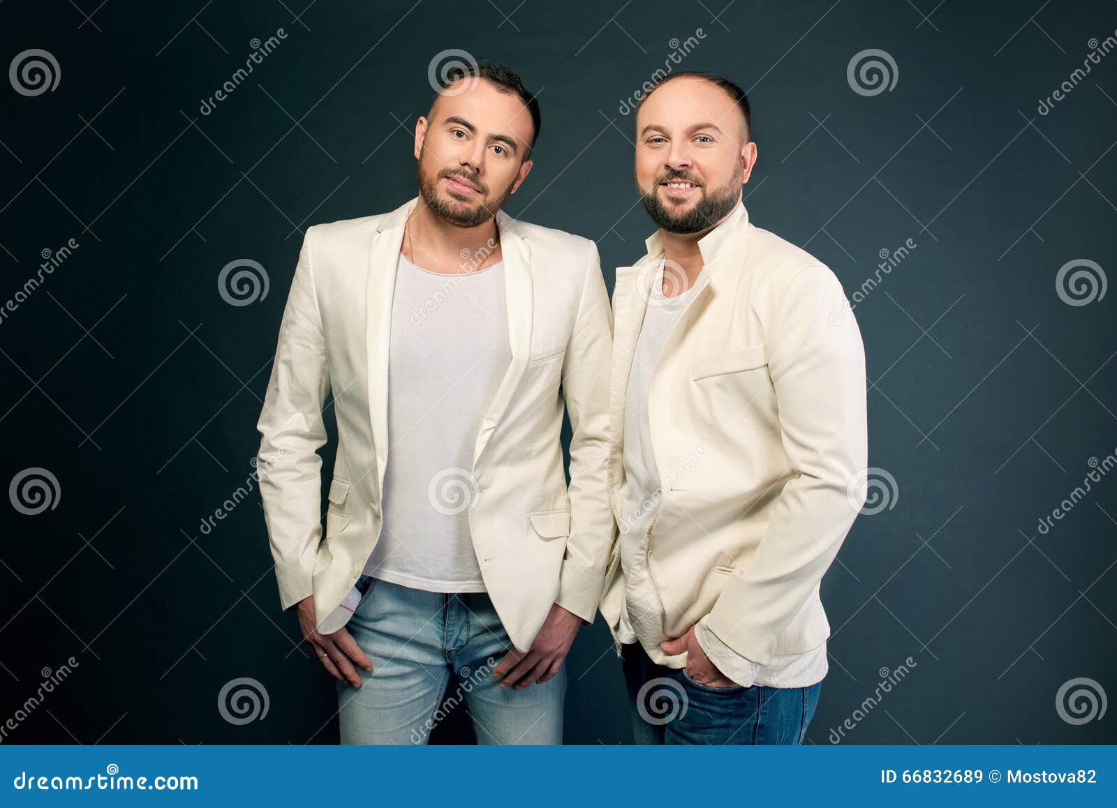 Portrait of Two Men in White Suits Stock Image - Image of handsome ...