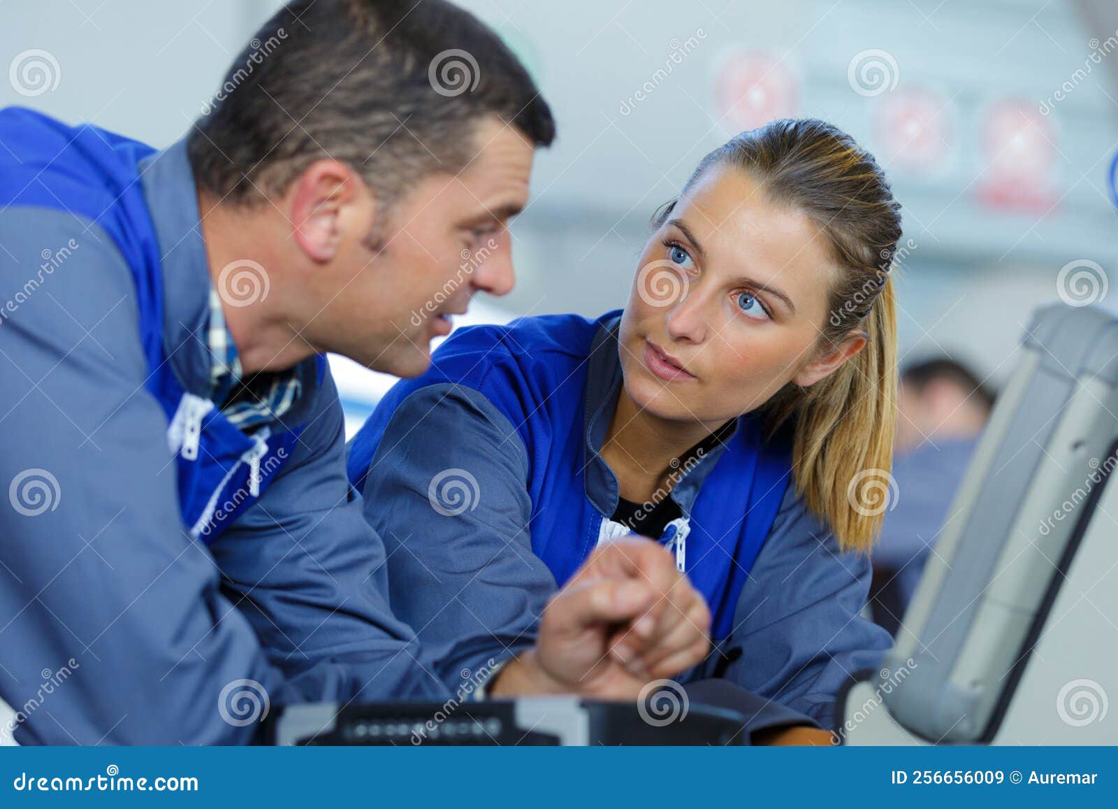 Portrait Two Modern Mechanics Talking Stock Image - Image of center ...